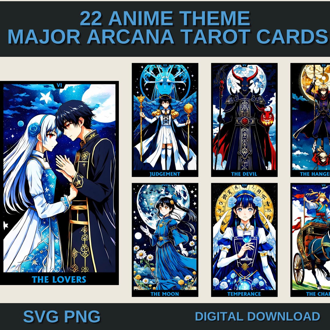 Anime Tarot Cards Set SVG PNG, Major Arcana Svg, Japanese Anime Tarot ...