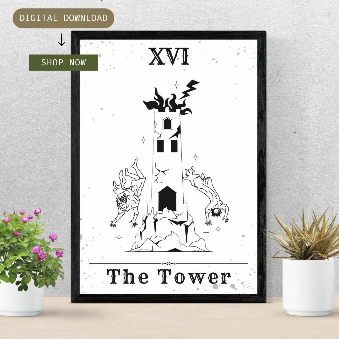 The Tower Tarot Card Print, Printable Tarot Wall Art, Digital Tarot ...