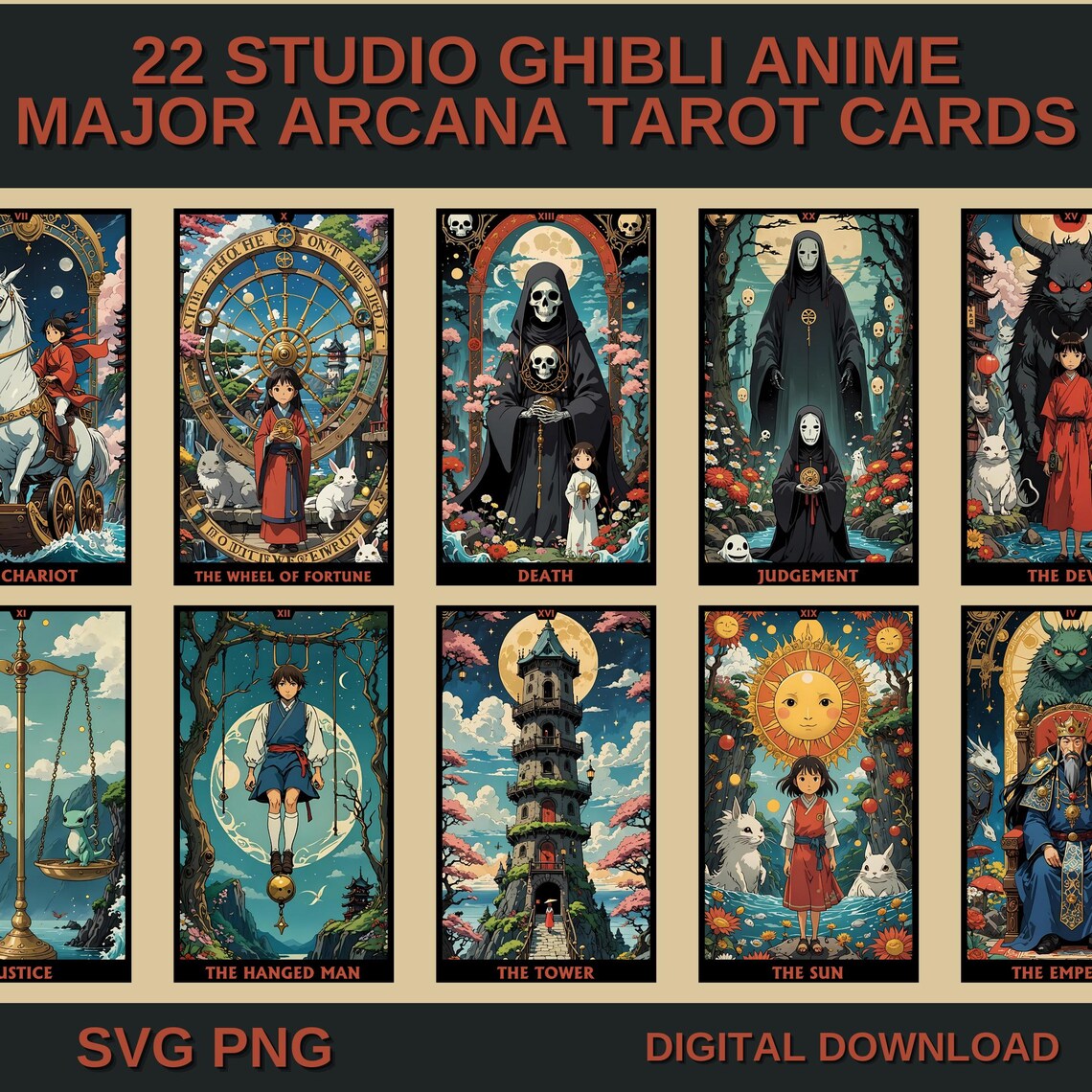 Studio Ghibli Anime Tarot Cards Set SVG PNG, Miyazaki, Major Arcana Svg ...