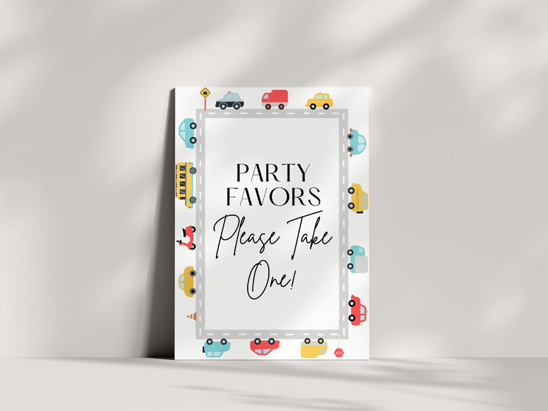Editable Vehicle Party Favor Sign Cars and Trucks Party Signage ...