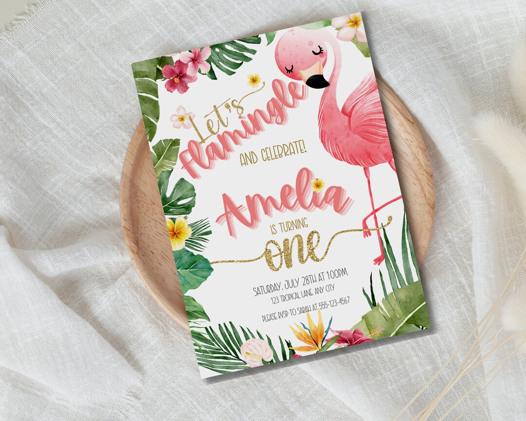 Lets Flamingle Birthday Party Invitation Flamingo Pool Party Invite ...