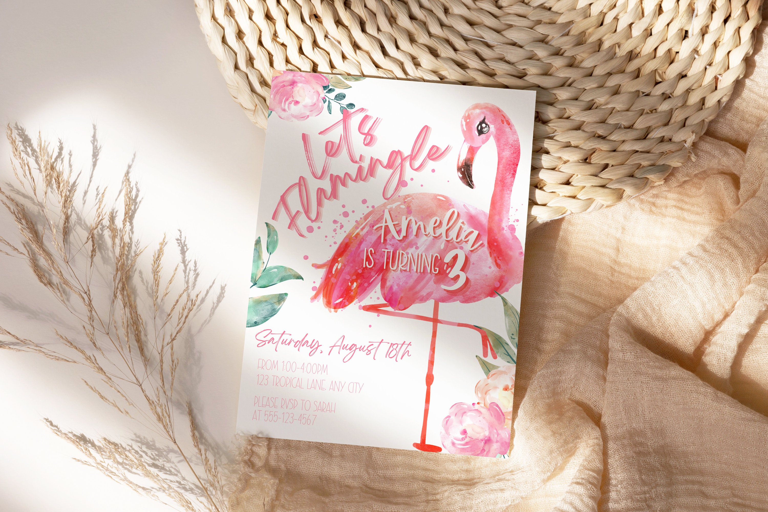 Lets Flamingle Birthday Party Invitation Flamingle Pool Party Tropical ...