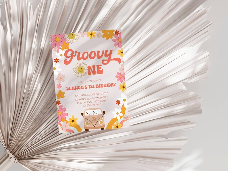 Groovy One Invitation Hippy Party Theme Daisy Invitation Bus Party ...