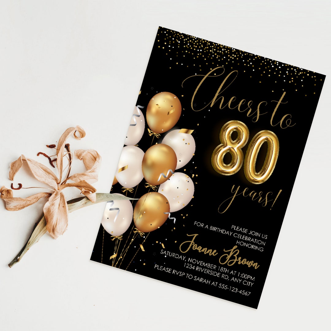 Black Gold Birthday Invite 80 Birthday Glam Birthday Party 80th ...
