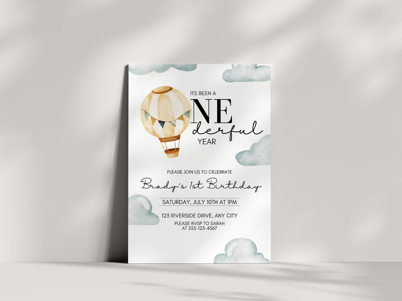 Onederful 1st Birthday Invite Boy Hot Air Balloon Invite What A ...