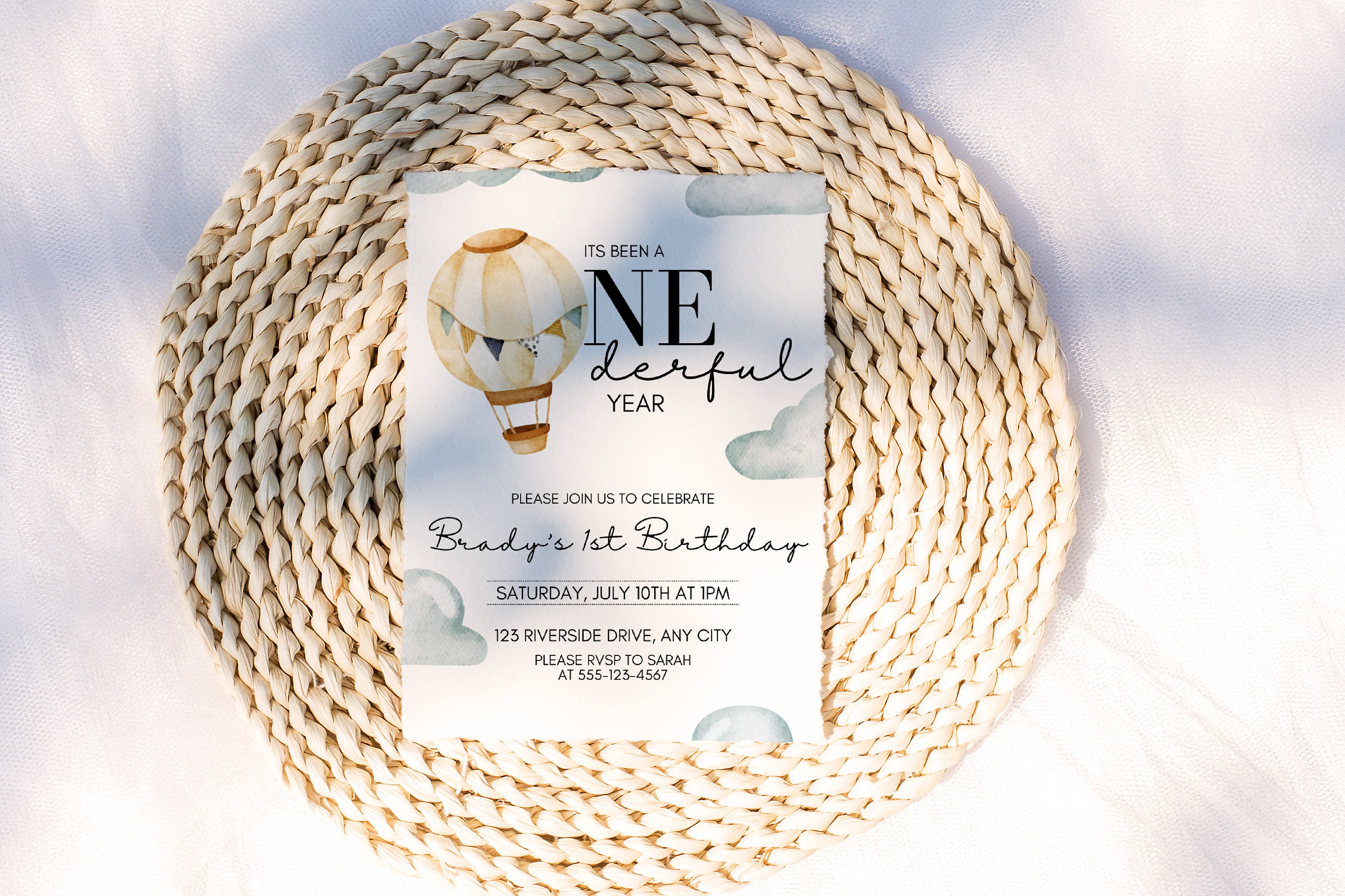 Onederful 1st Birthday Invite Boy Hot Air Balloon Invite What A ...