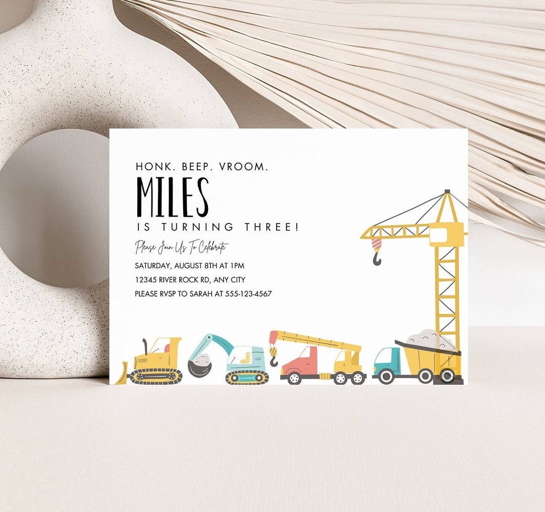 Birthday Invite Boy Vehicle Invitation Safety Vehicle Birthday Invite 2 ...