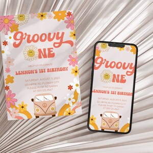 Groovy One Invitation Hippy Party Theme Daisy Invitation Bus Party ...