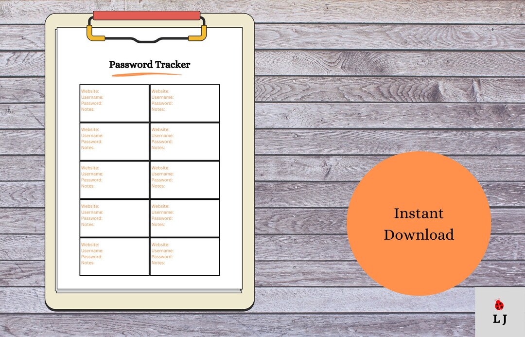 Printable Password Tracker Orange Password Tracker to Keep Track of ...