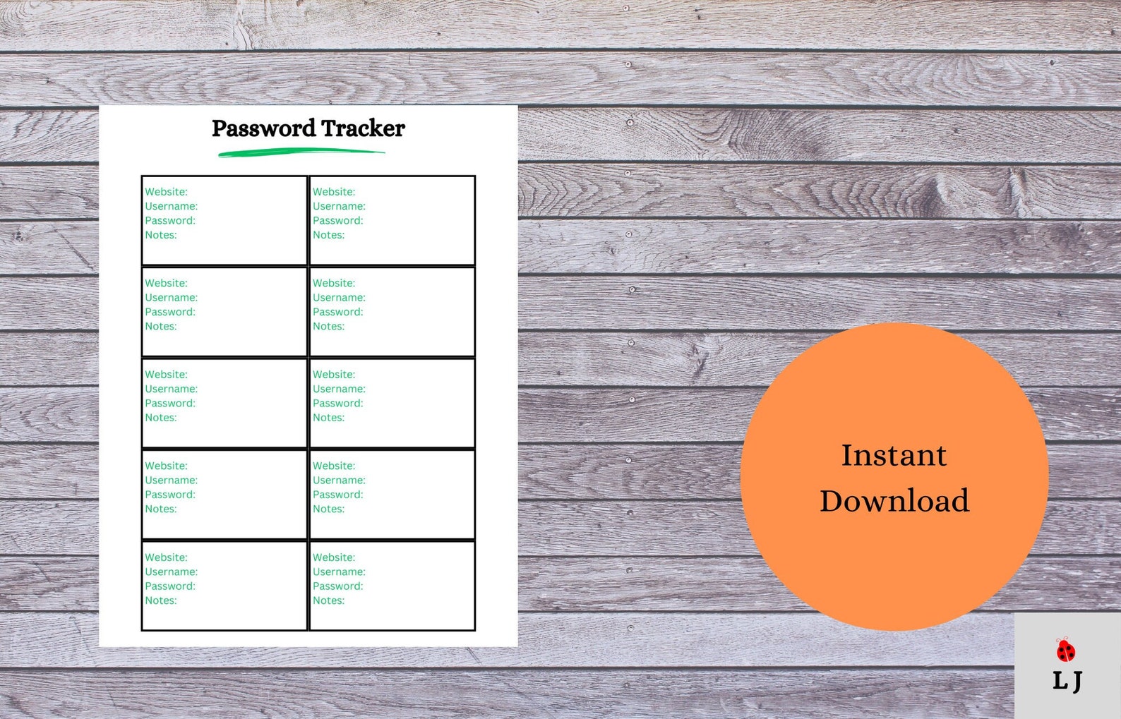 Printable Password Tracker Green Password Tracker to Keep Track of ...