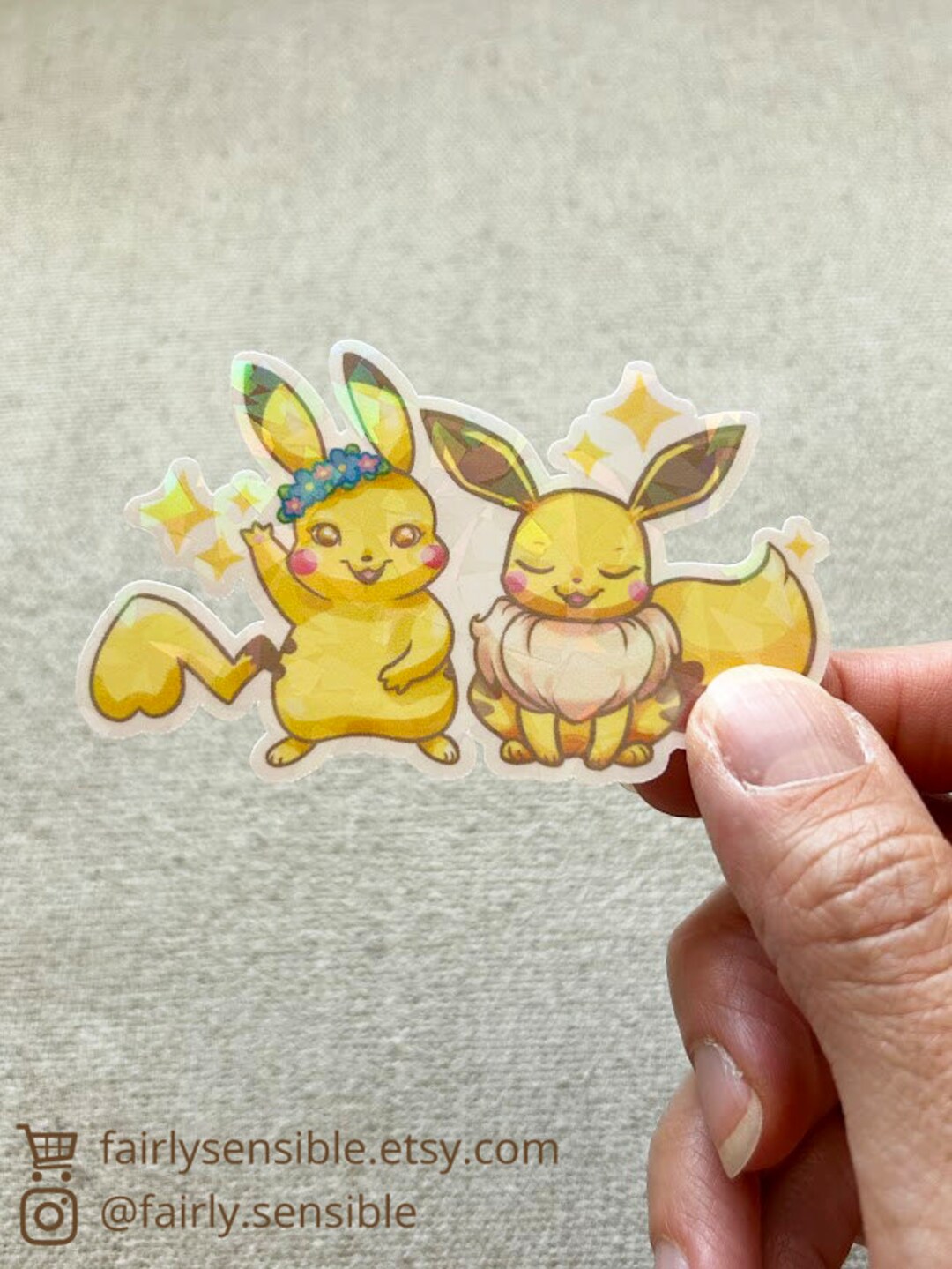 Pikachu Eevee Pokemon Holographic Die Cut Sticker - Etsy