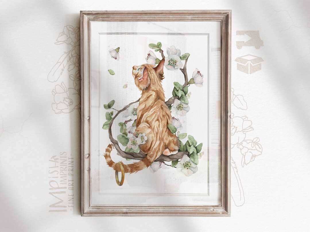 Tabby Cat Watercolour Print Cottagecore Art Delivery A4 A3 Print Blush ...
