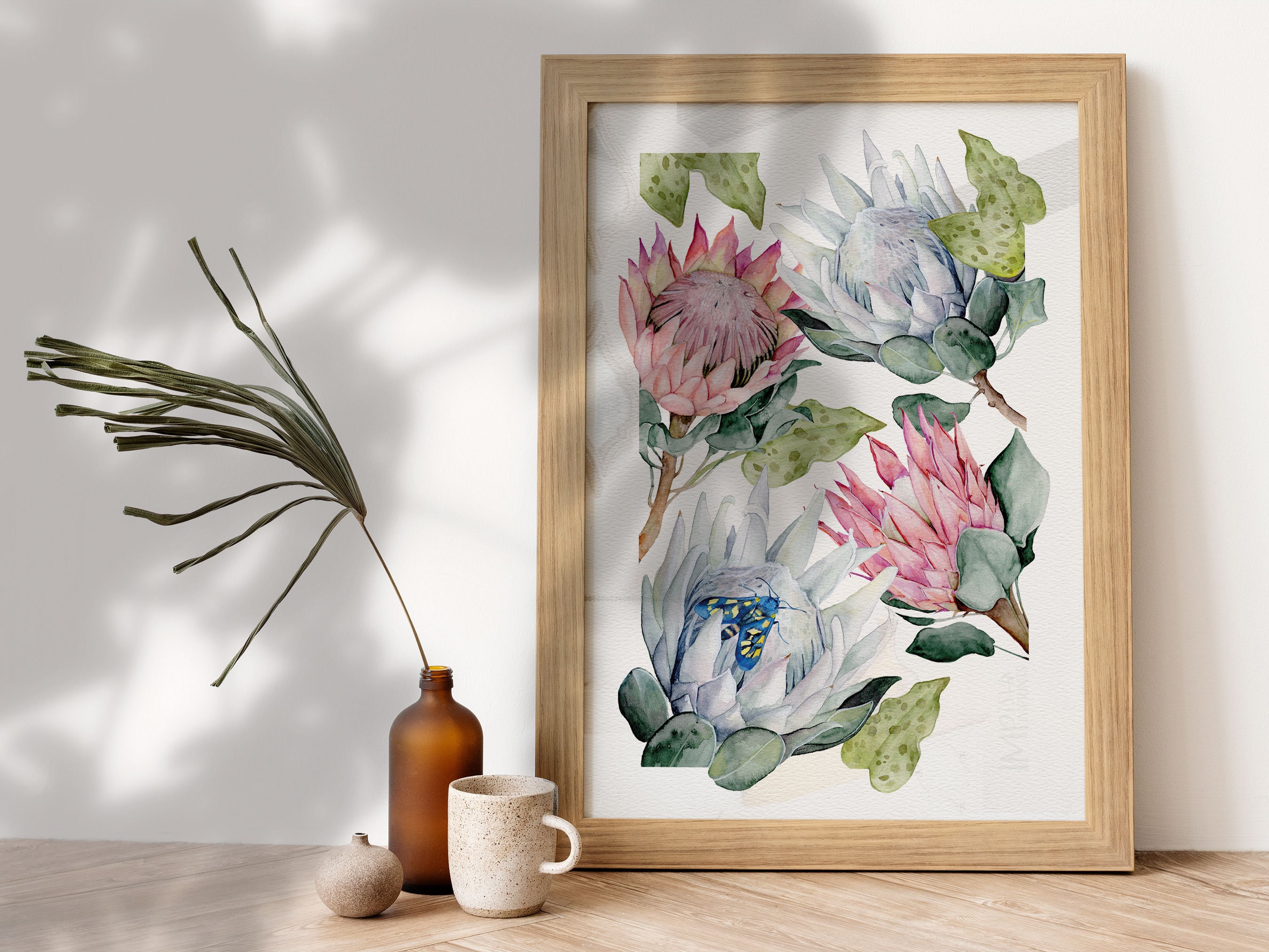 King Protea Art Gallery Wall Set Printable Wall Art Pink Protea ...
