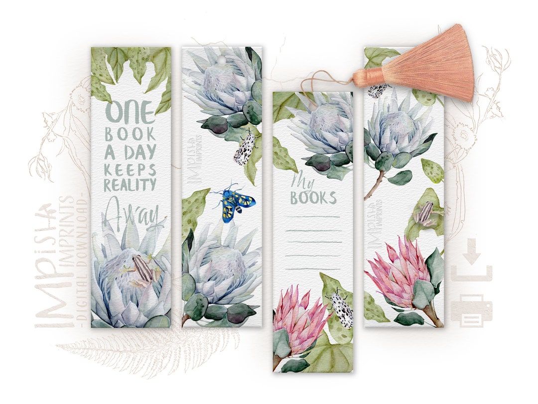 Printable King Protea Flower Bookmark Download Bundle Set of 4 Nature ...
