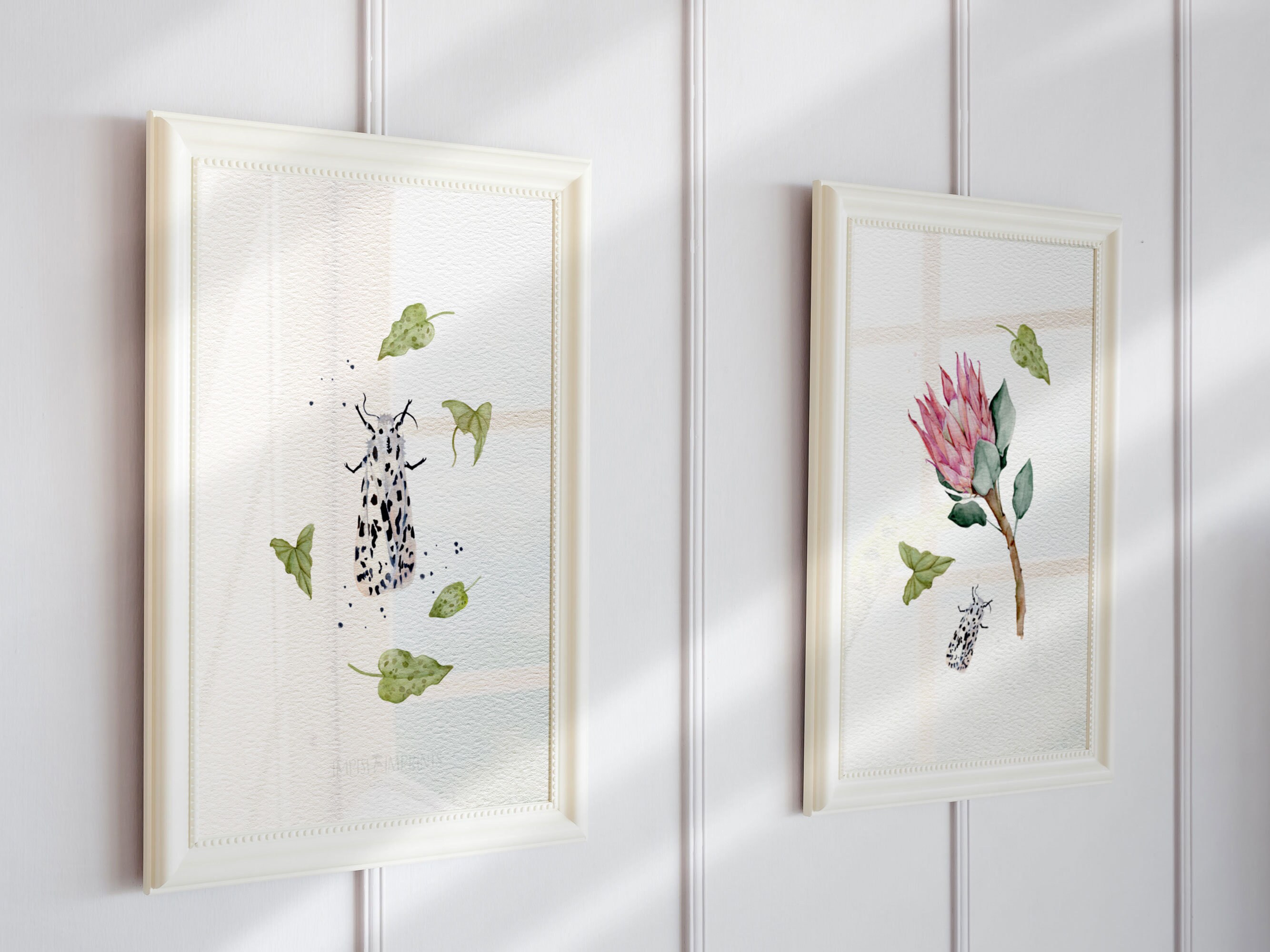 White Moth Art Botanical Printable Wall Art Poster Tropical Leaves Home ...