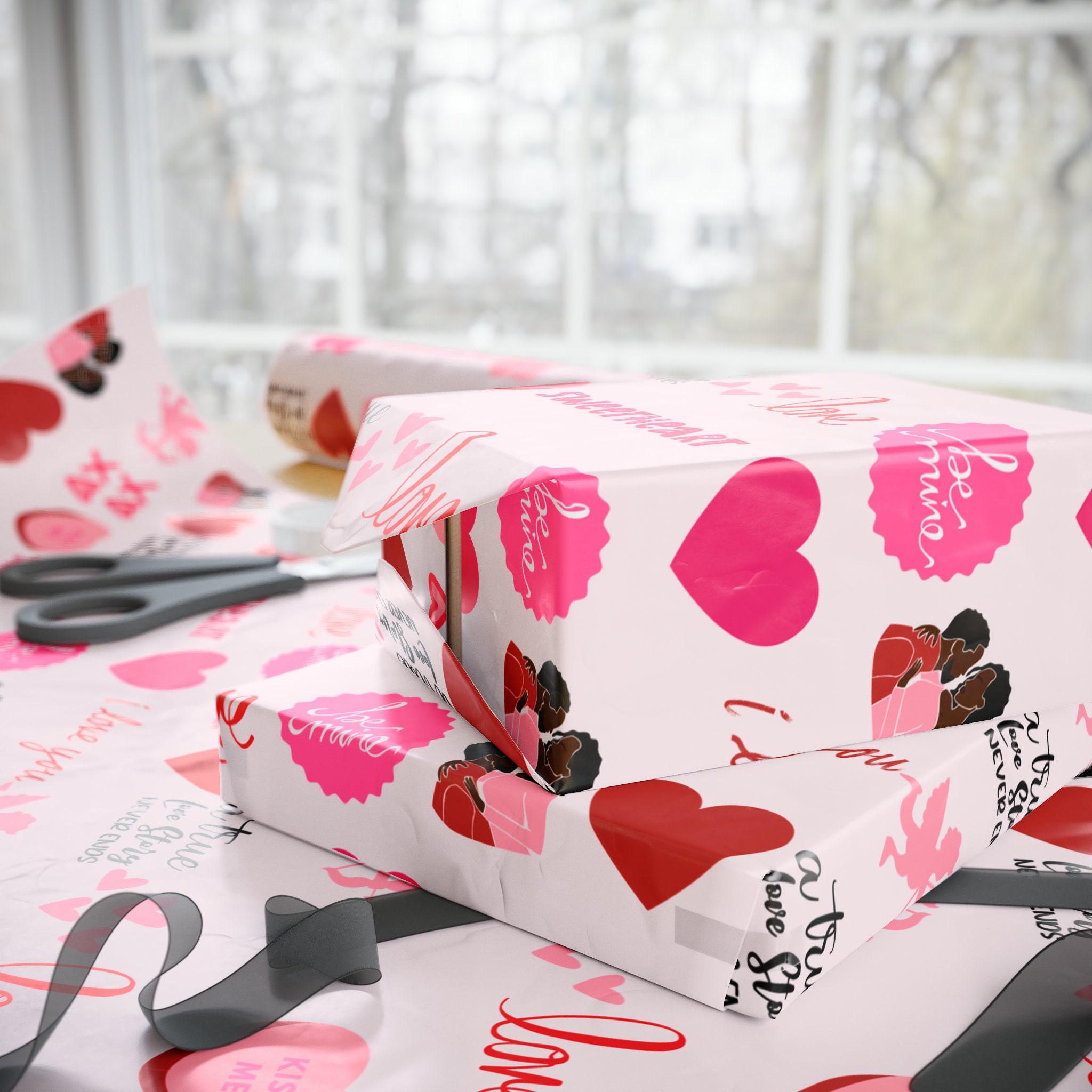Black Love, Valentine's Day Wrapping Paper, Gift Wrapping paper ...