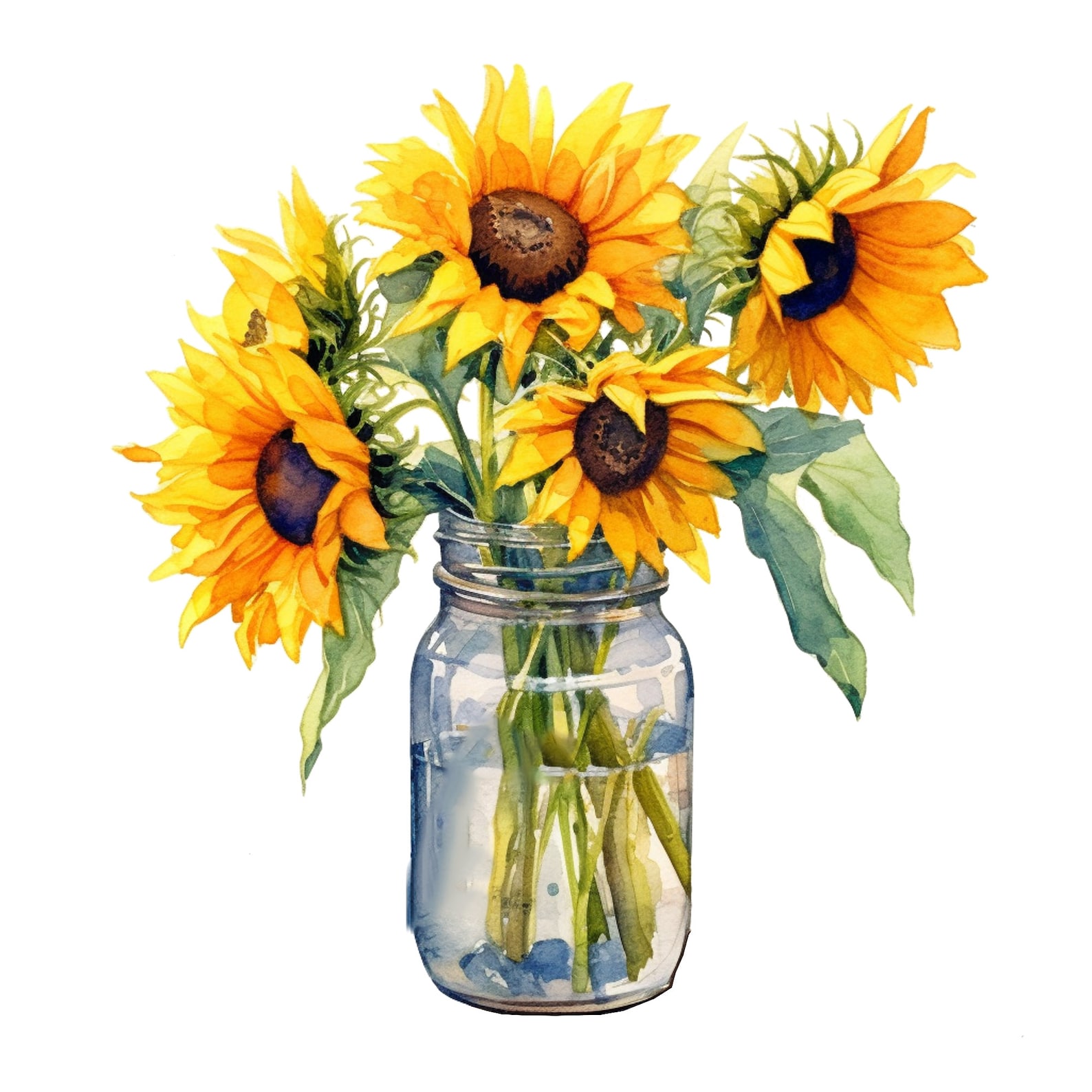 Sunflowers Set of 7, Sunflower Mason Jar Clipart Bundle, Transparent ...