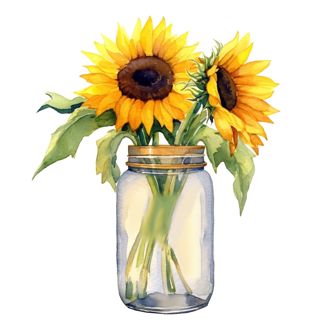 Sunflowers Set of 7, Sunflower Mason Jar Clipart Bundle, Transparent ...