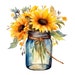 Sunflowers Set of 7, Sunflower Mason Jar Clipart Bundle, Transparent ...
