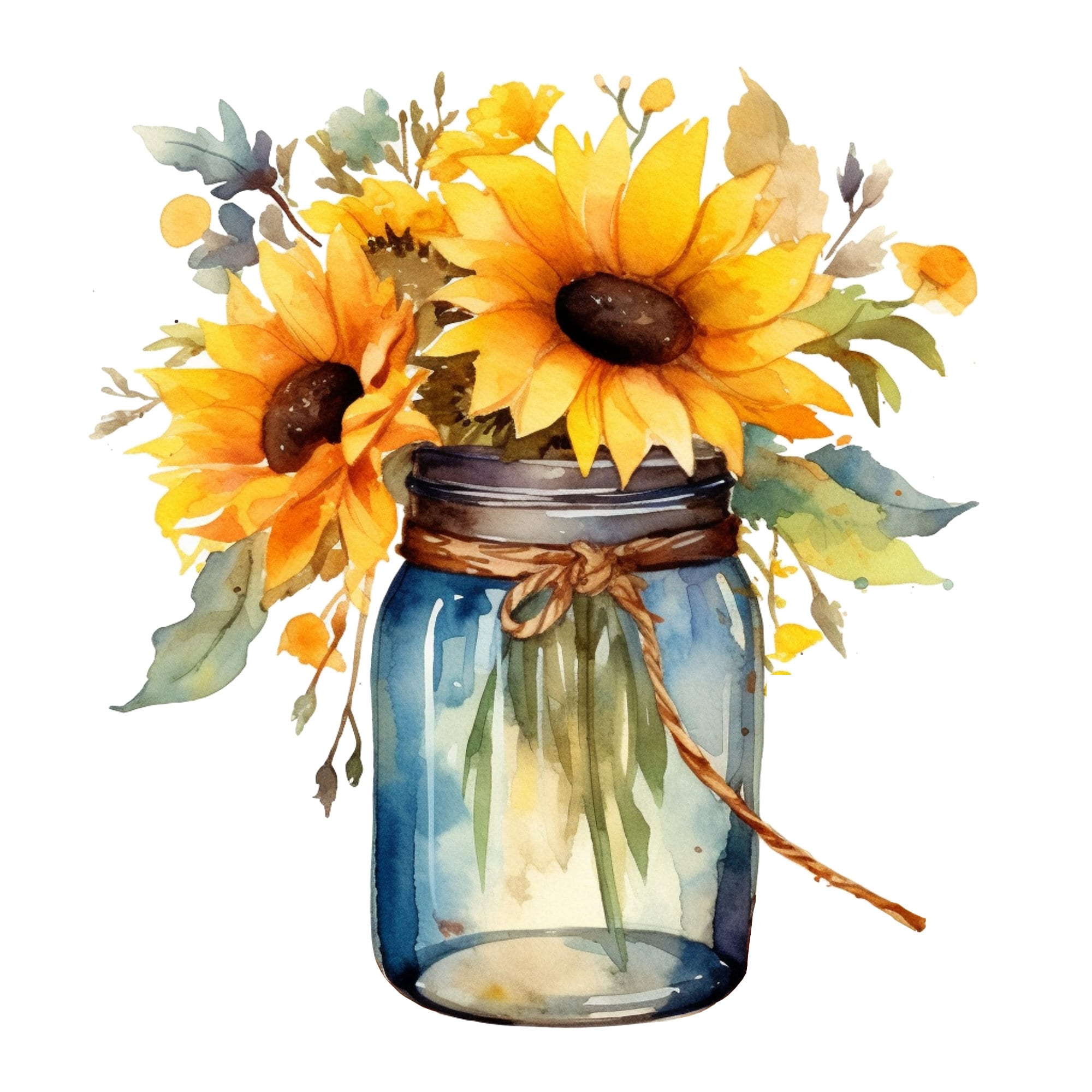 Sunflowers Set of 7, Sunflower Mason Jar Clipart Bundle, Transparent ...