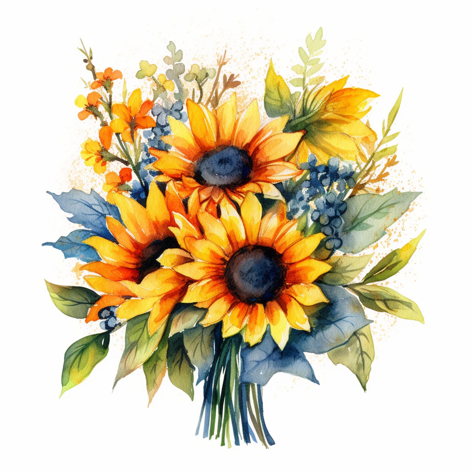 Sunflower Clipart, Sunflower Bouquet Clipart, Watercolor Sunflower ...