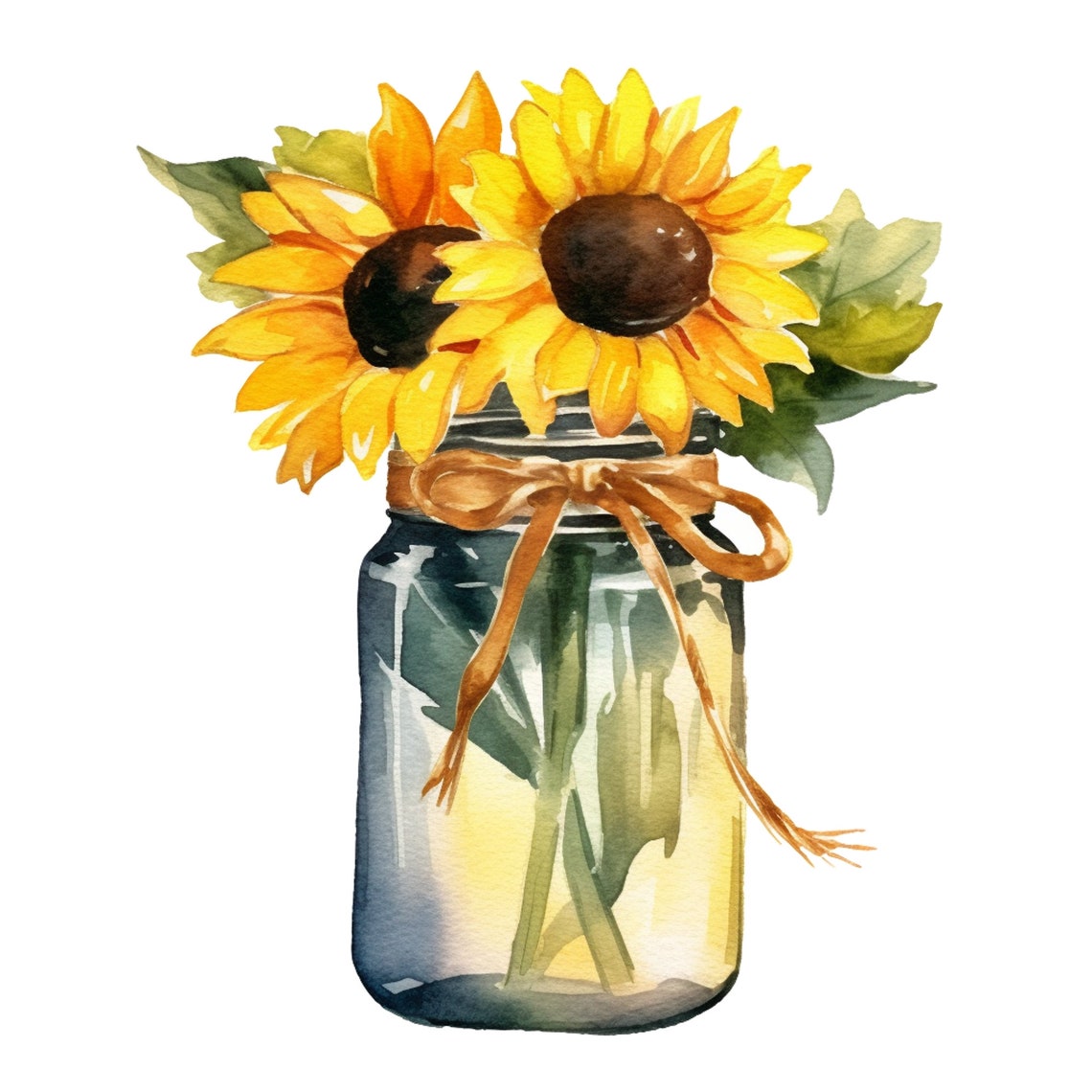 Sunflowers Set of 7, Sunflower Mason Jar Clipart Bundle, Transparent ...