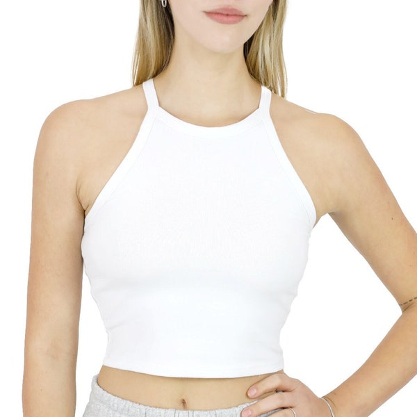 Women's Ribbed Halter Neck Racerback Tank Top for Undershirt Everyday ...
