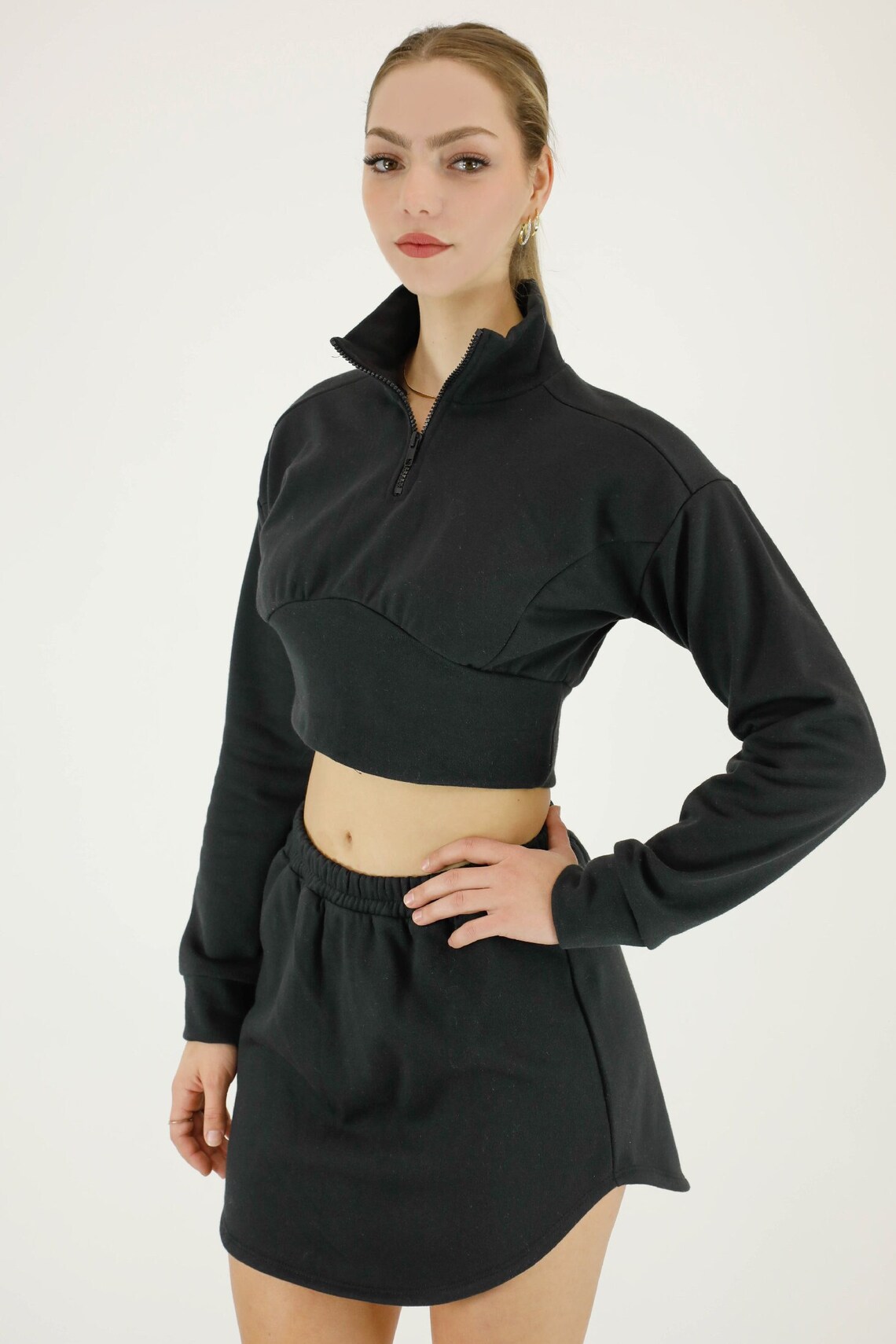 Cropped Cotton Fleece Quarter Zip Sweatshirt - Made in USA - Etsy