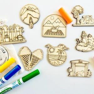 DIY Summer Coloring Kit for Kids | 8 Wooden Magnet Crafts Set | Travel ...