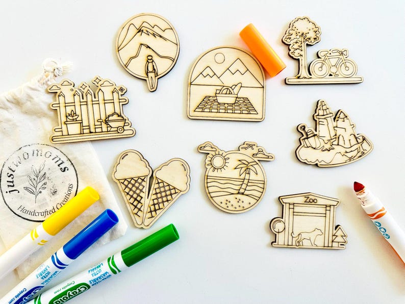 DIY Summer Coloring Kit for Kids | 8 Wooden Magnet Crafts Set | Travel ...