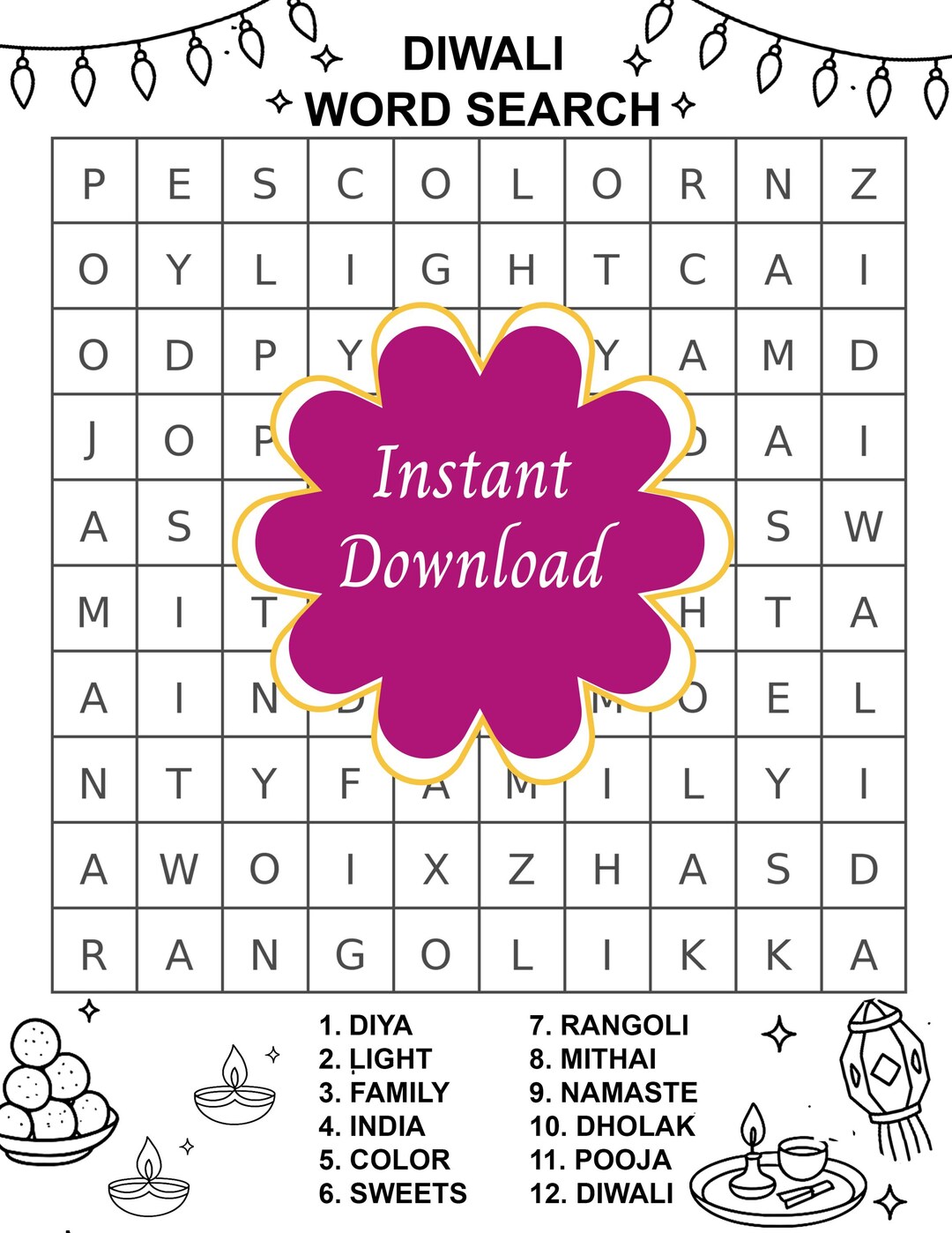 Diwali Word Search Printable | Kids Activity Sheet | Festive Puzzle ...