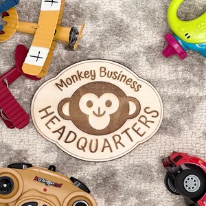 Monkey Business Headquarters Kids Playroom Wooden Sign, Cute Birthday ...