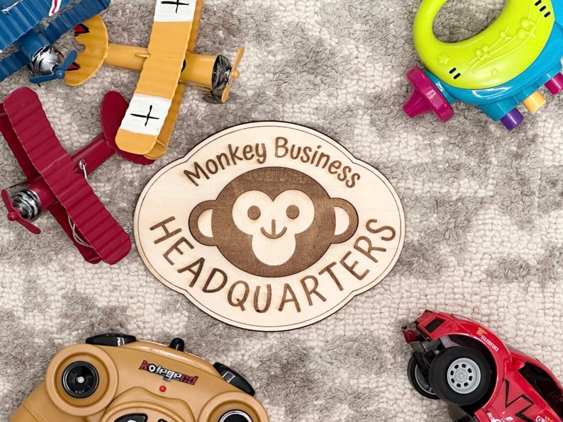 Monkey Business Headquarters Kids Playroom Wooden Sign, Cute Birthday ...