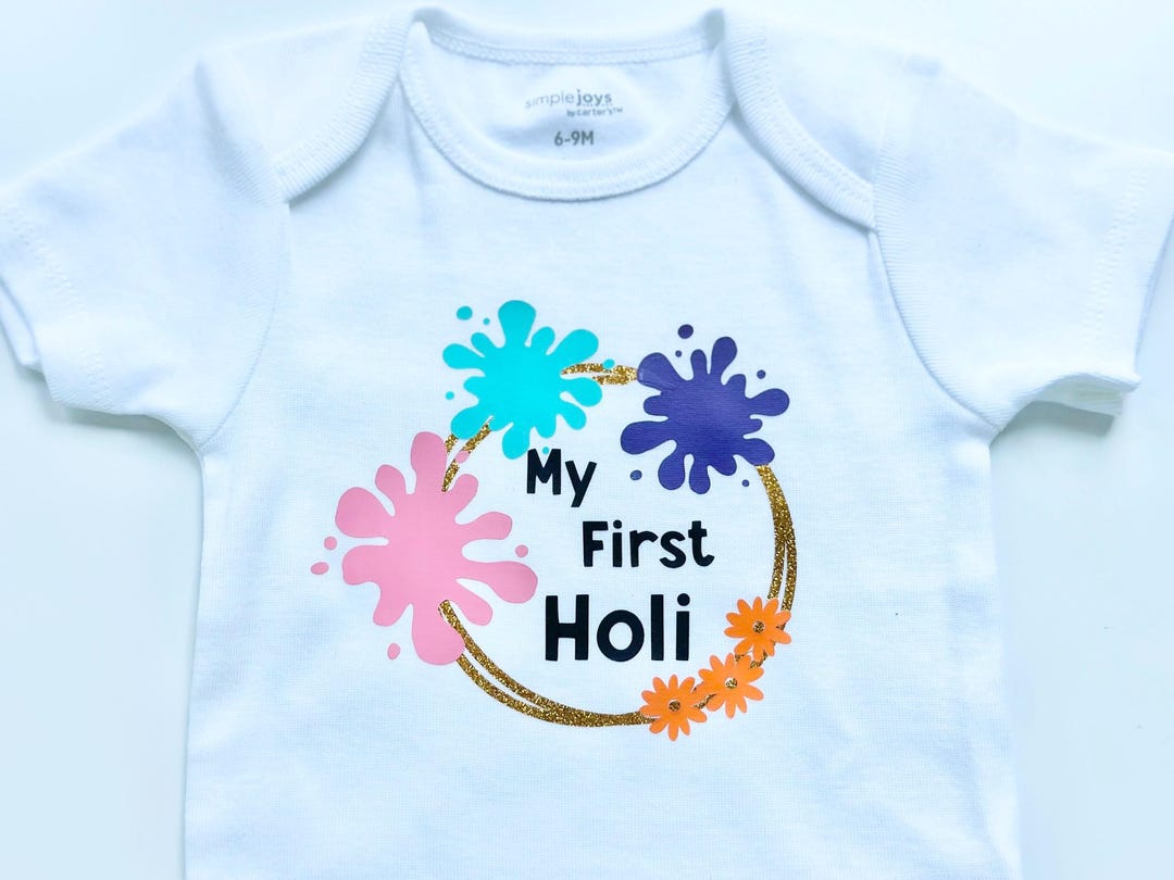 My First Holi Onesie, Holi Hai Kids Tshirt, Newborn Baby Gift, Baby ...