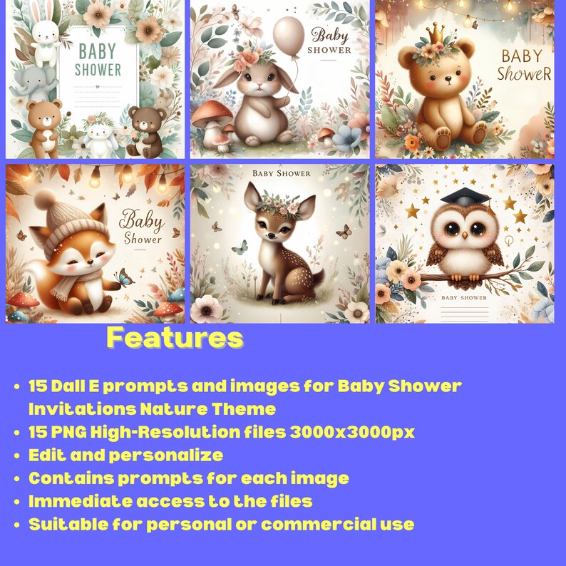 Dall E & Bing Copilot Prompts for Nature-themed Baby Shower Invitations ...