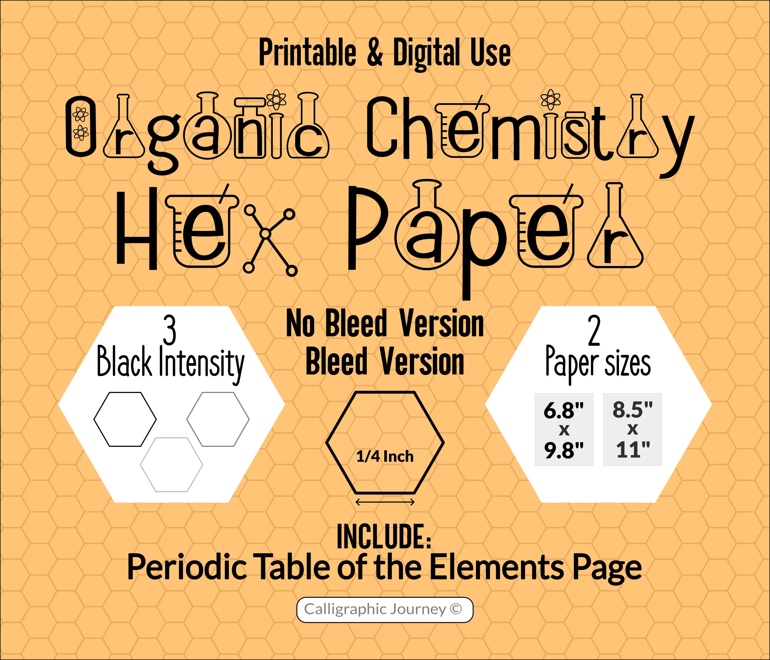 Organic Chemistry Hex Paper. Printable Hexagon Grid Paper. - Etsy