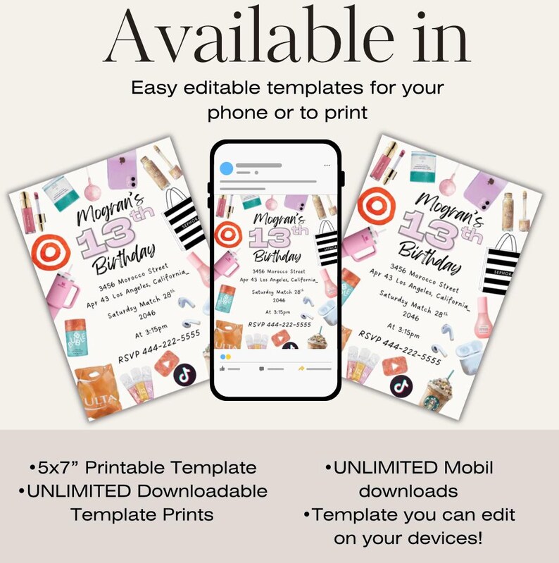 Preppy VSCO Girl Party Invite Makeup Target Sephora Ulta Digital Teen ...