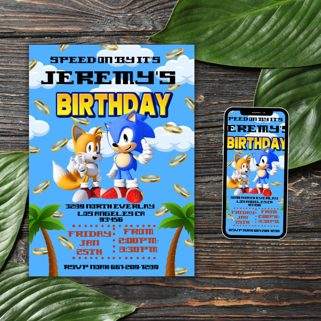 Sonic Invitations Sonic Invites Sonic Invite Sonic Birthday Party Gamer ...