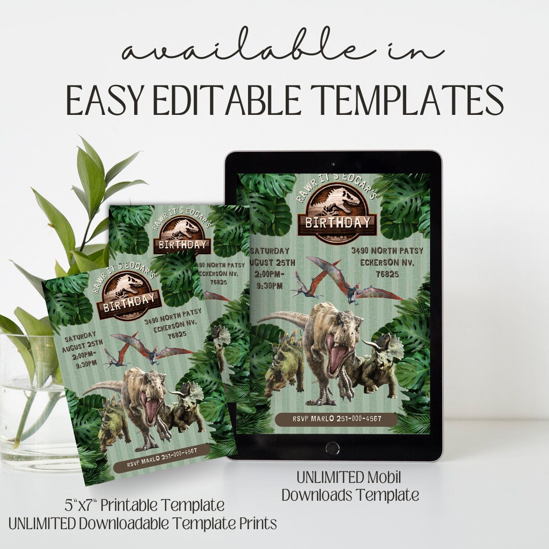 Jurassic World Invitation Jurassic Park Invitation Dinosaur Invitation Dino Birthday Invite ...