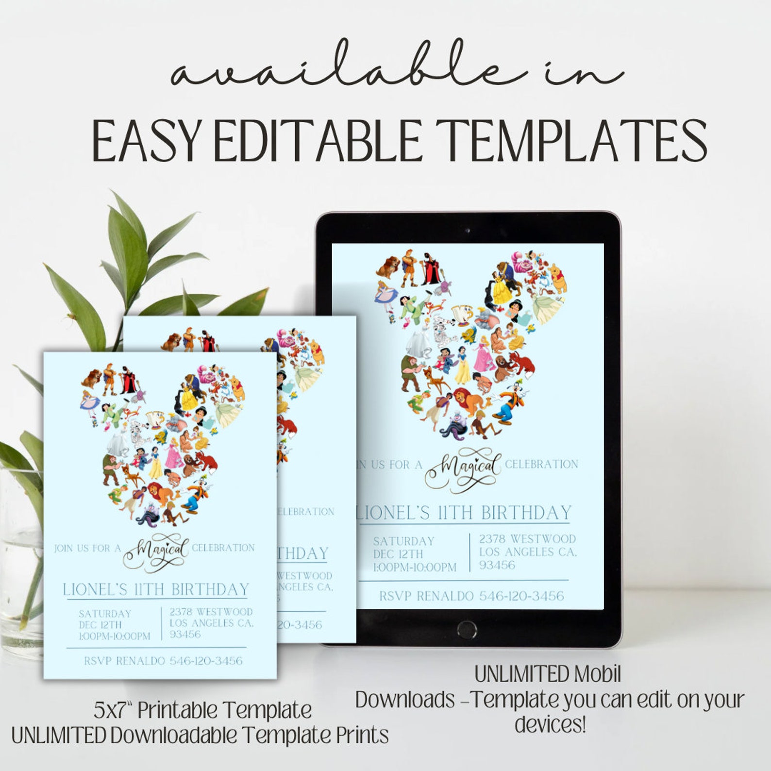 Disney Invitation Disneyland Birthday Disney Invite Mickey Mouse Bday ...