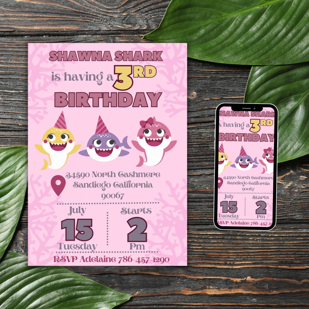 Baby Shark Invite Baby Shark Invitation Printable Babyshark Party Theme ...