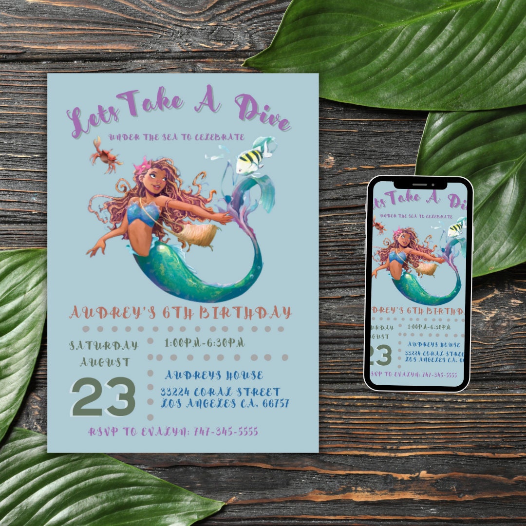 Little Mermaid Birthday Invitation Little Mermaid Invite Theme Party ...