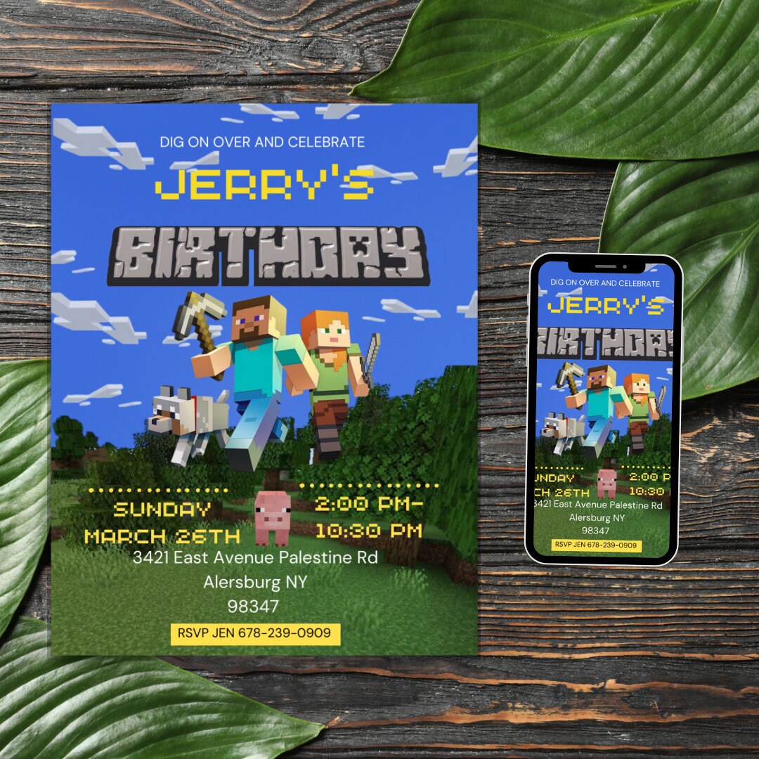 Minecraft Invitation Minecraft Birthday Minecraft Party 7th 8th 9th ...