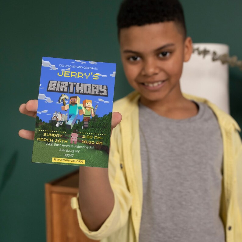 Minecraft Invitation Minecraft Birthday Minecraft Party 7th 8th 9th ...