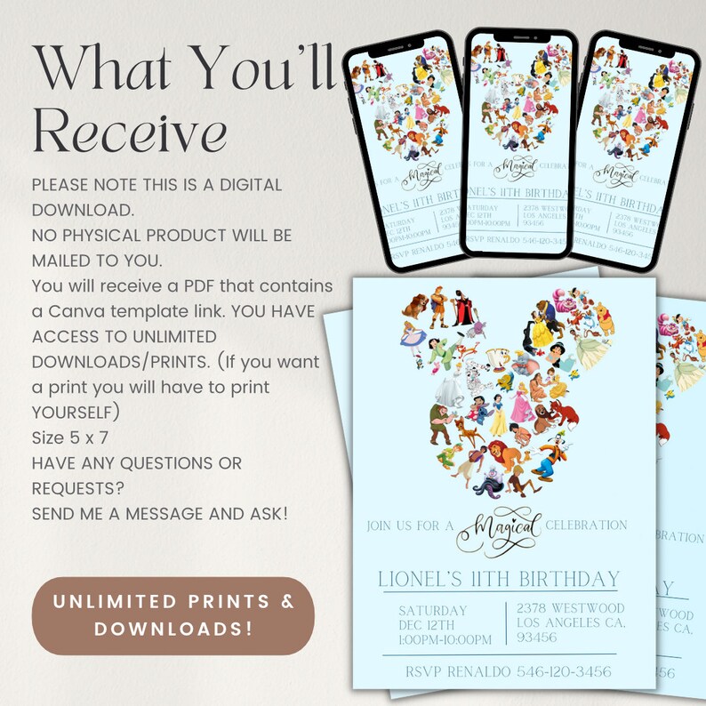 Disney Invitation Disneyland Birthday Disney Invite Mickey Mouse Bday ...
