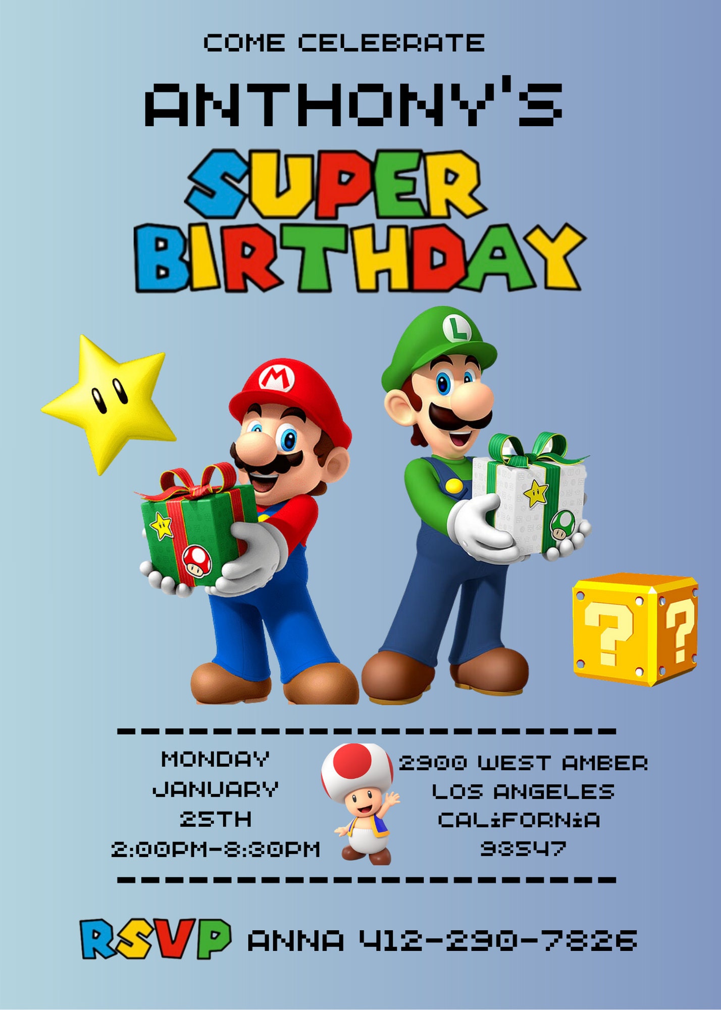 Super Mario Invitation Super Mario Birthday Mario Invitation Party ...