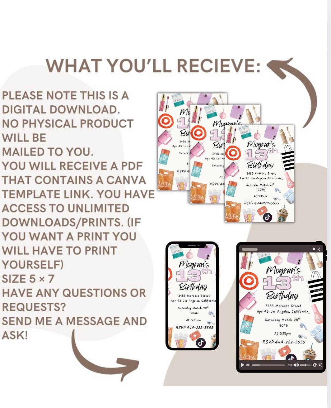 Preppy VSCO Girl Party Invite Makeup Target Sephora Ulta Digital Teen ...