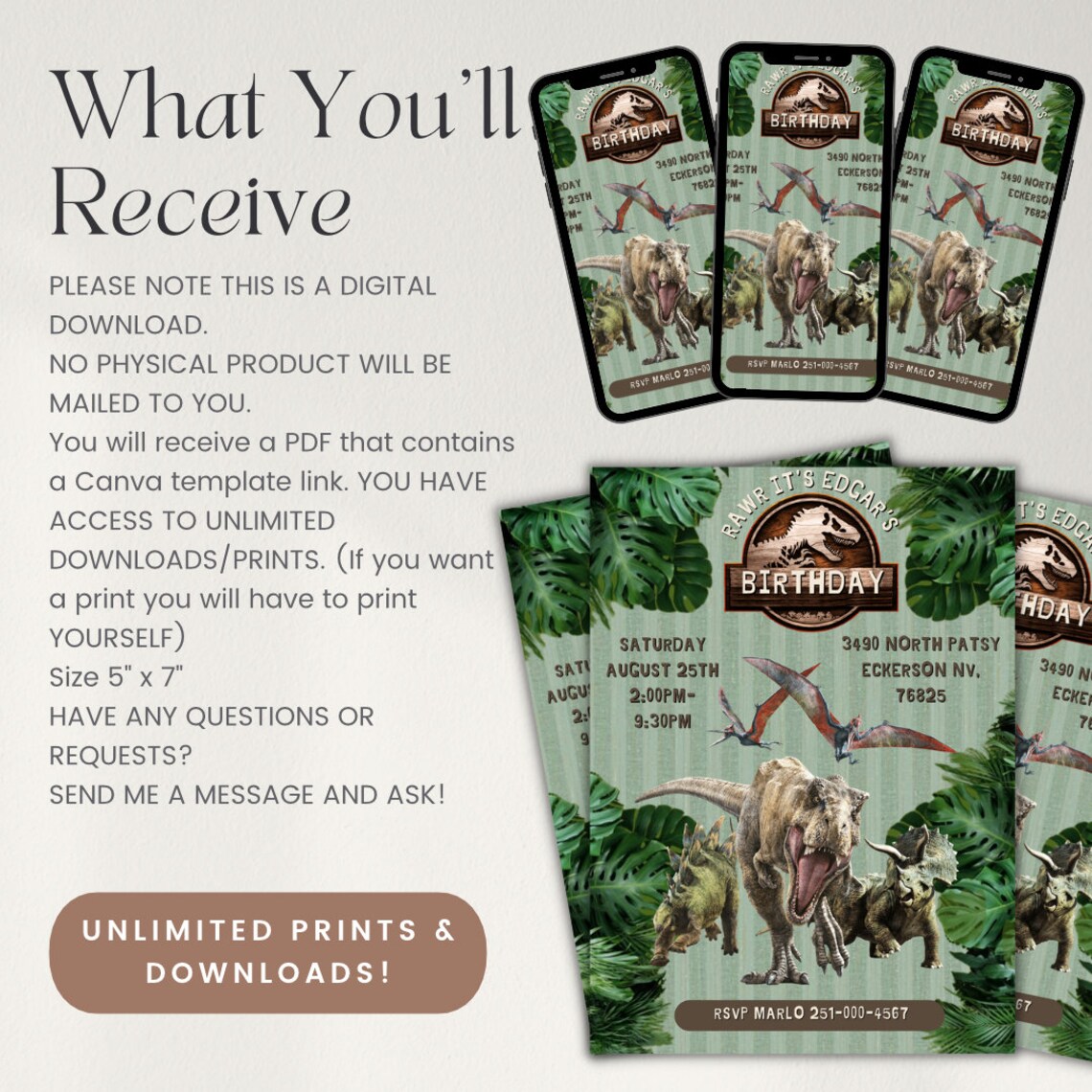 Jurassic World Invitation Jurassic Park Invitation Dinosaur Invitation Dino Birthday Invite ...