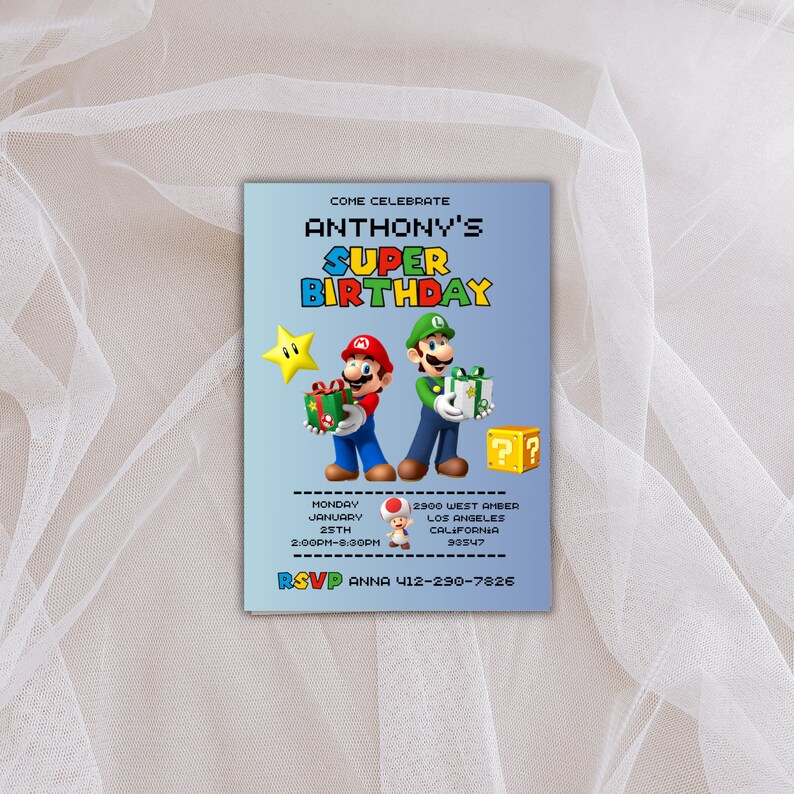 Super Mario Invitation Super Mario Birthday Mario Invitation Party ...