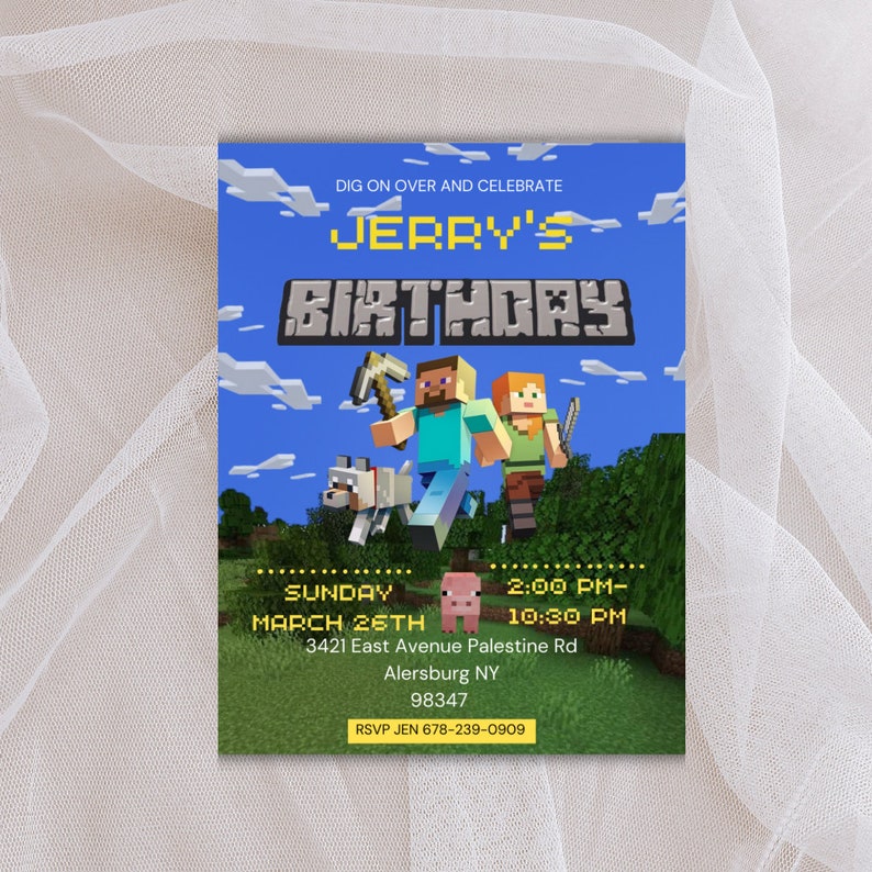 Minecraft Invitation Minecraft Birthday Minecraft Party 7th 8th 9th ...